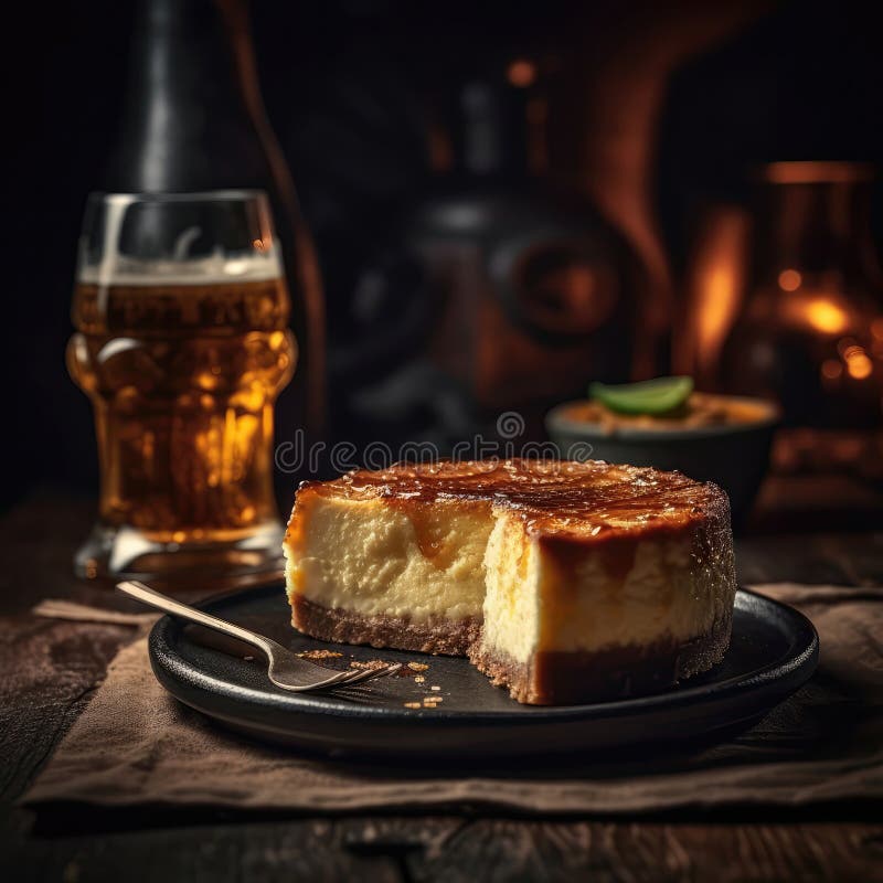Cheesecake on Stone in Rustic Pub. Generative AI Stock Illustration ...