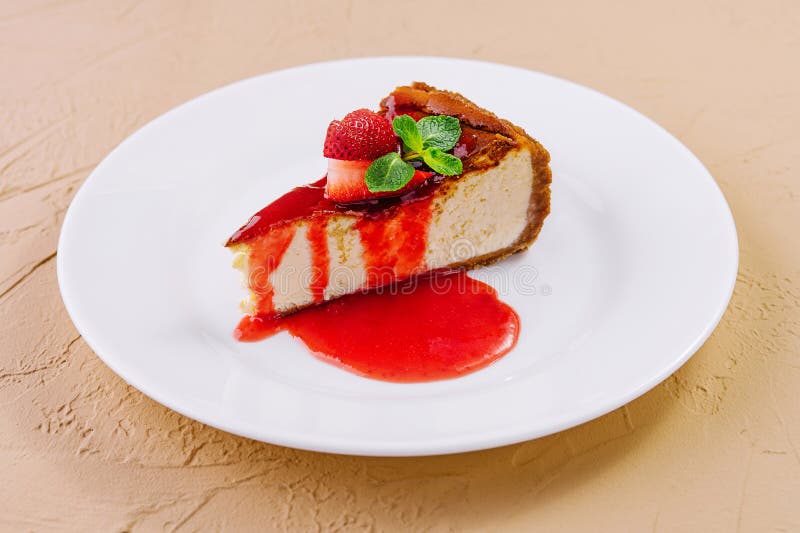 Cheesecake with Strawberry Jam on Plate Stock Image - Image of tart ...