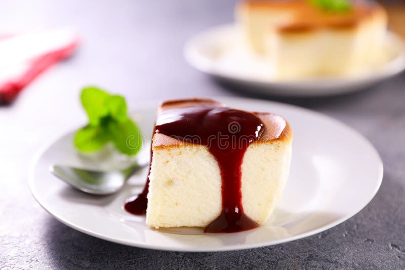 Cheesecake and syrup stock image. Image of bread, slice - 208973669