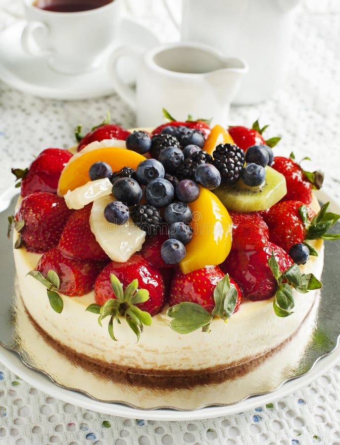 Cheesecake Topped with Berries and Fruits Stock Photo - Image of ...