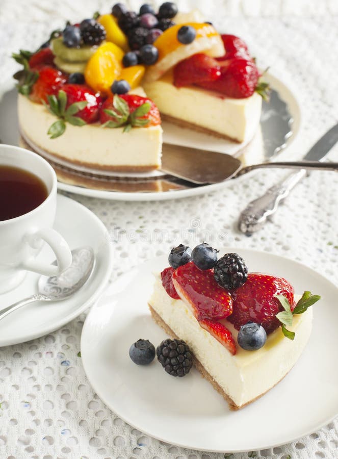 Cheesecake Topped with Berries and Fruits Stock Photo - Image of ...