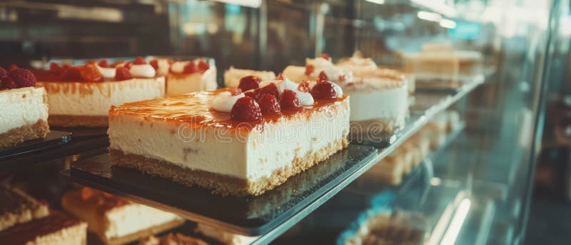 Cheesecakes with Creamy Filling and Raspberry Toppings are Arranged in ...