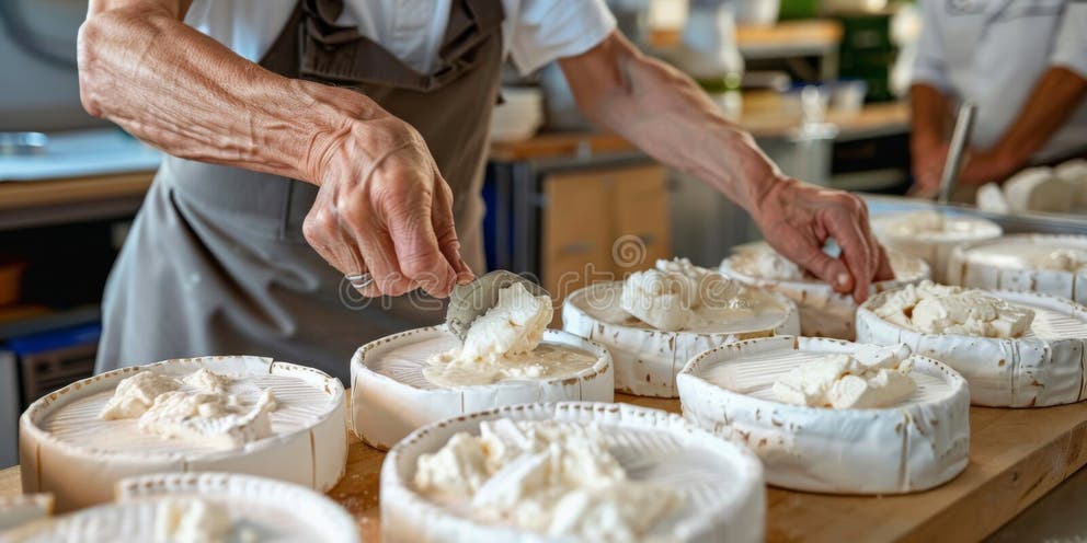 Cheesemaker Adding Cream To Fresh Cheese in Workshop Stock Illustration ...