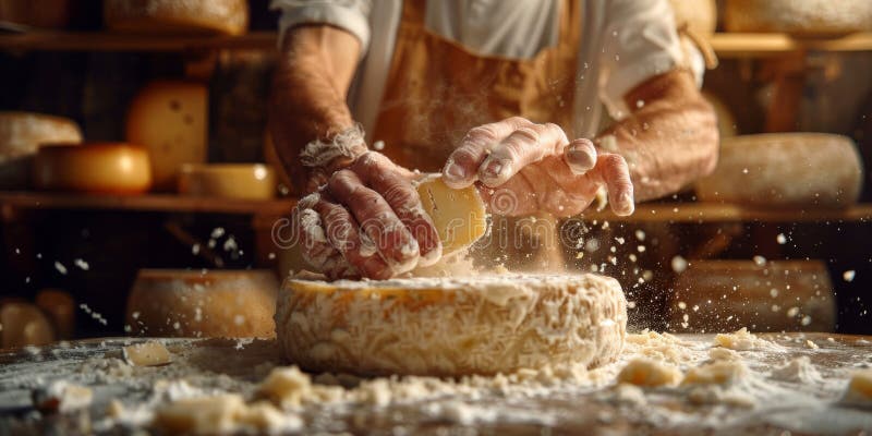 Cheesemaker Adding Rind To Cheese Wheel in Cellar Stock Illustration ...
