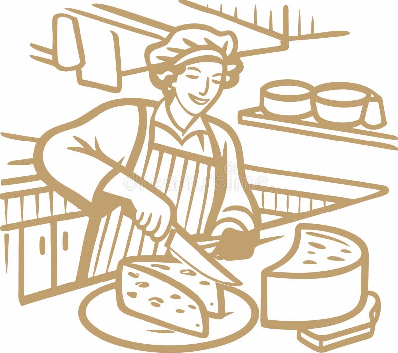 Cheesemaker Cutting Piece of Cheese Knife Black Illustration Vector ...