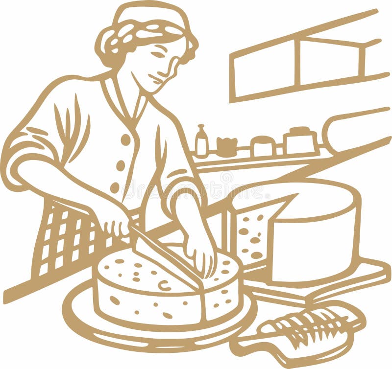 Cheesemaker Cutting Piece of Cheese Knife Black Illustration Vector ...