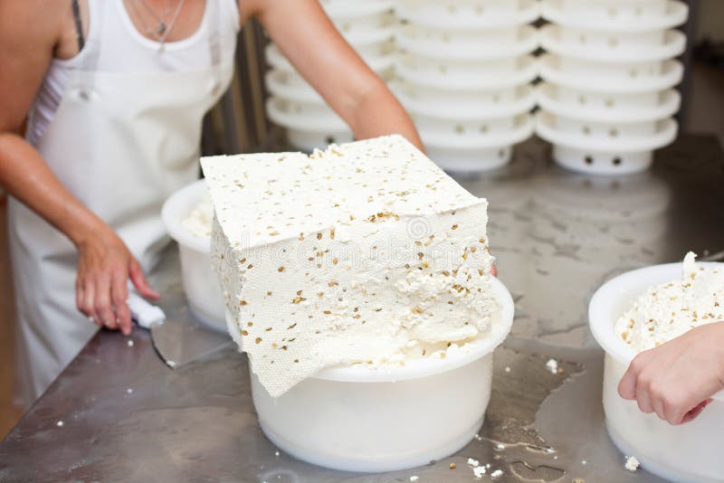 Cheesemaker Filling Colanders with Fresh Curd Stock Image - Image of ...