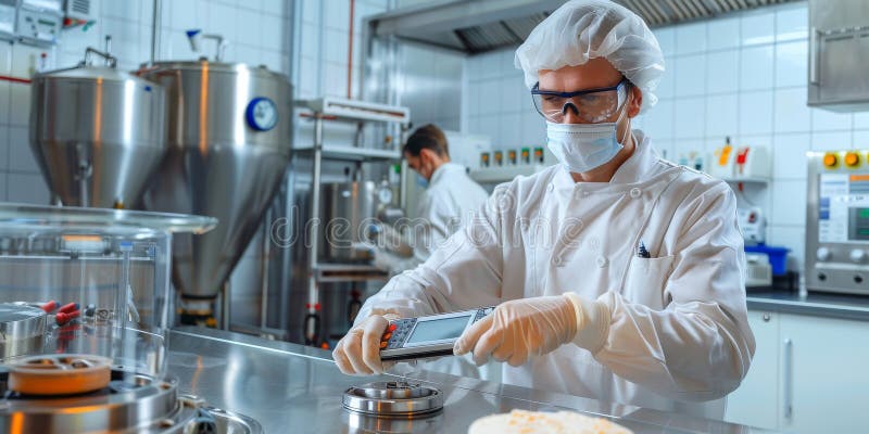 Cheesemaker Measuring Cheese Weight Using Digital Scale in Modern Dairy ...
