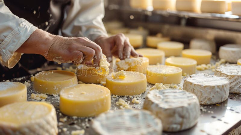 Cheesemaker Pressing Cheese Curd in a Traditional Artisan Cheese ...
