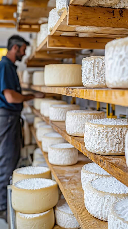 A Cheesemaker Working in an Artisanal Cheese Factory, with a Focus on ...