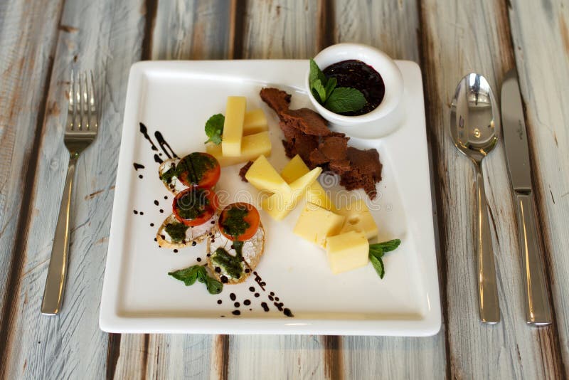 Cheeseplate with Souce on a Table Stock Image - Image of camembert ...