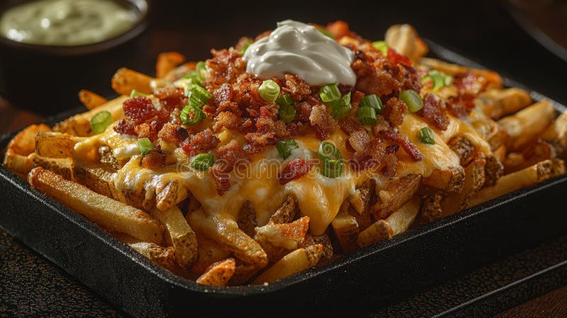 Cheesy Bacon Loaded Fries, Restaurant Dish Stock Image - Image of onion ...