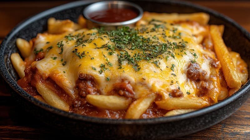 Cheesy Chili Fries Restaurant Dish Closeup Stock Illustration ...