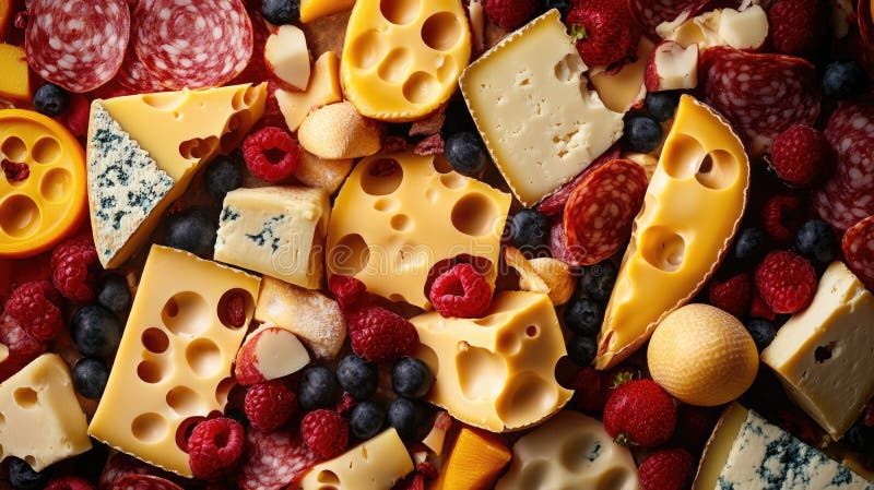 Cheesy Delight: a Tantalizing Display of Cheese and Berries Stock Photo ...