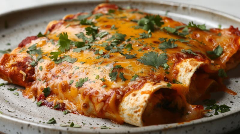 Cheesy Enchiladas Garnished with Cilantro on a Plate Stock Photo ...