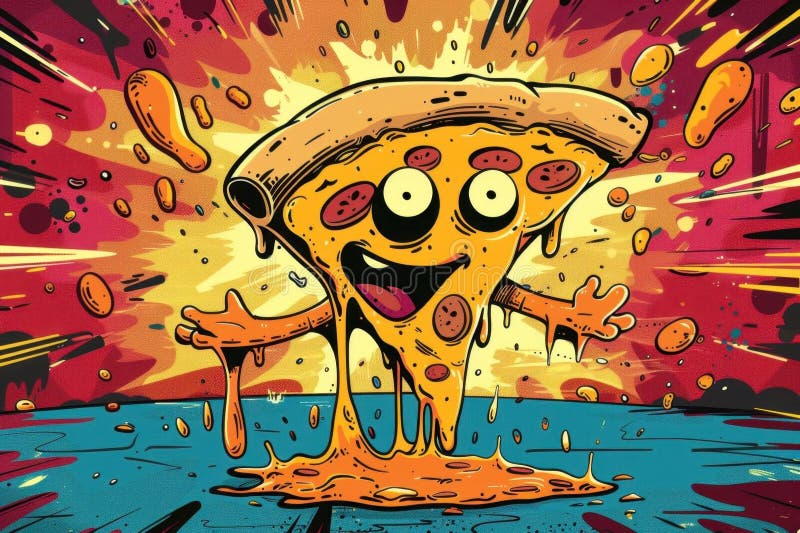 Cheesy Pizza Character with Melted Cheese Stock Illustration ...