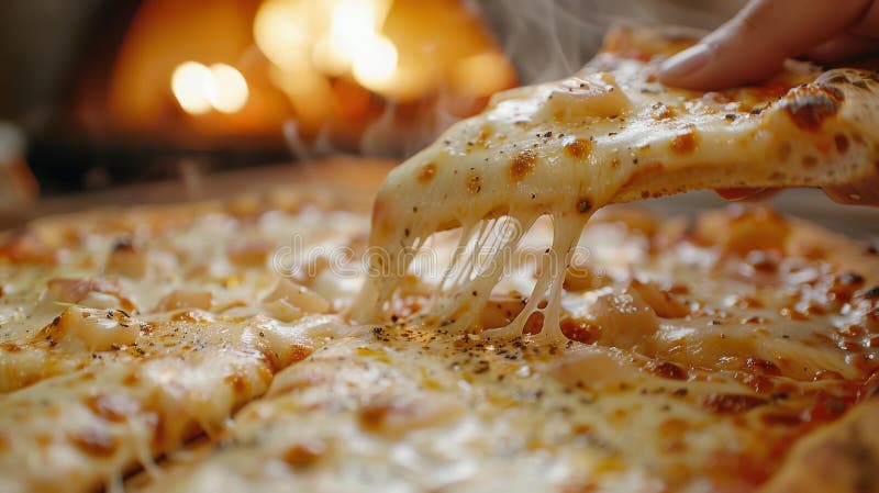 Cheesy Pizza Slice Being Pulled from a Hot, Freshly Baked Pizza Stock ...