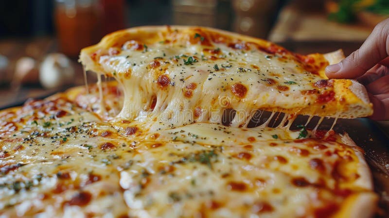 Cheesy Pizza Slice Being Pulled from a Hot, Freshly Baked Pizza Stock ...