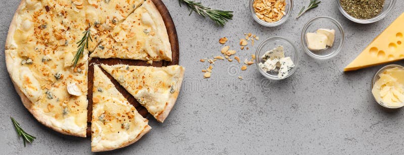 Cheesy Pizza and Various Types of Cheeses Stock Photo - Image of ...