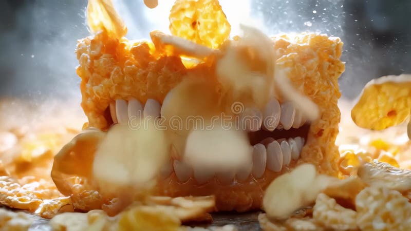 Cheesy Popcorn Block with Surreal Teeth Stock Footage - Video of humor ...