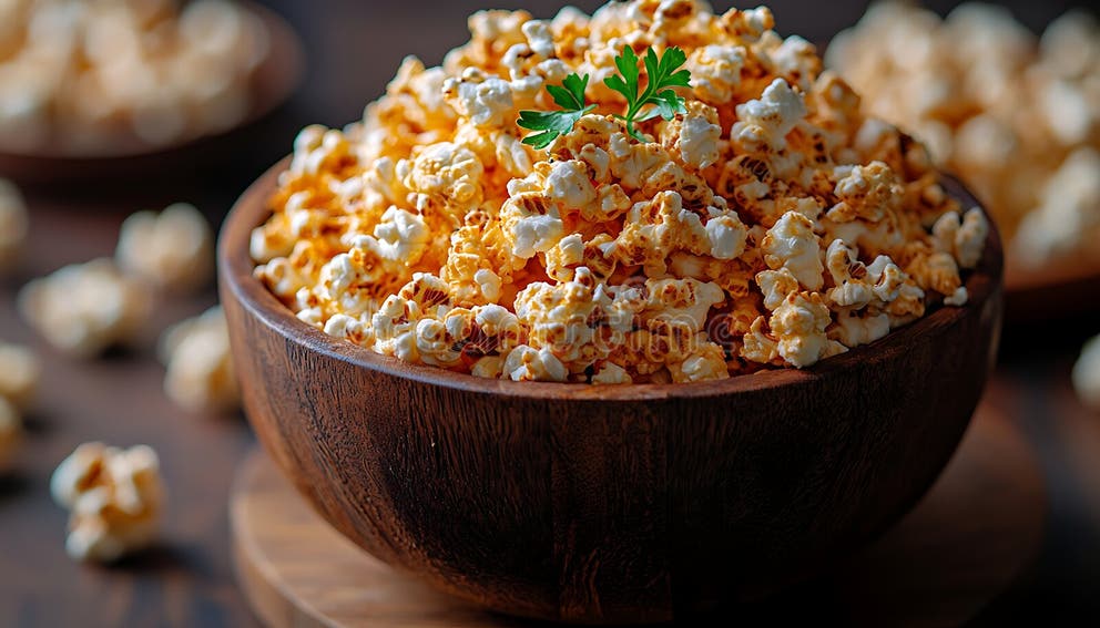 Cheesy Popcorn Bowl, Dark Wood Setting Stock Image - Image of popcorn ...