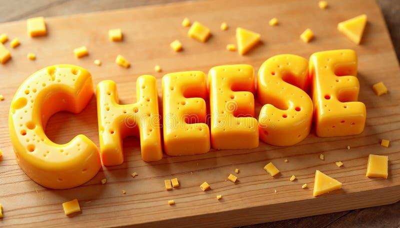 Cheesy Text Made of Yellow Cheese Cubes on a Wooden Surface Stock ...