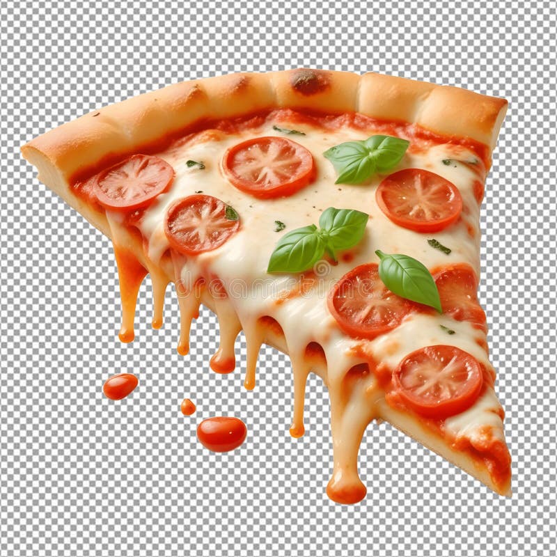 A Cheesy Tomato and Basil Pizza Slice with Melted Cheese Dripping Down ...