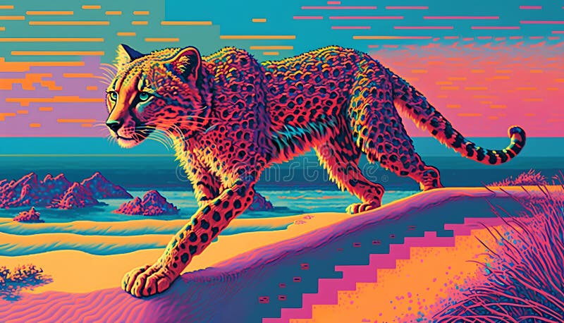 Cheetah on the Beach. Vector Illustration in Retro Style Stock ...
