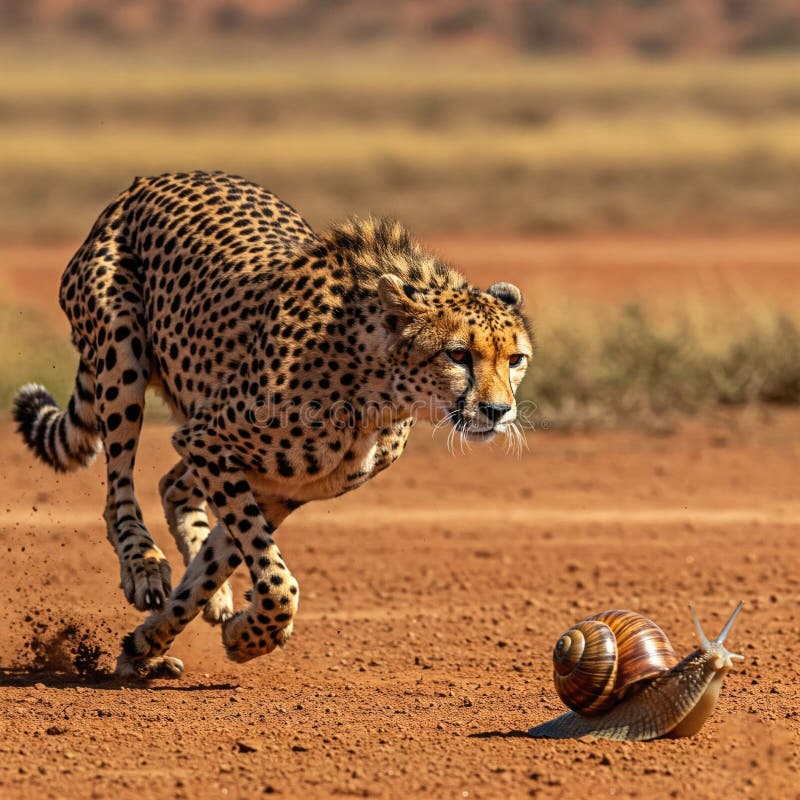 A Cheetah Chases a Giant Snail Across the Savannah. Stock Photo - Image ...