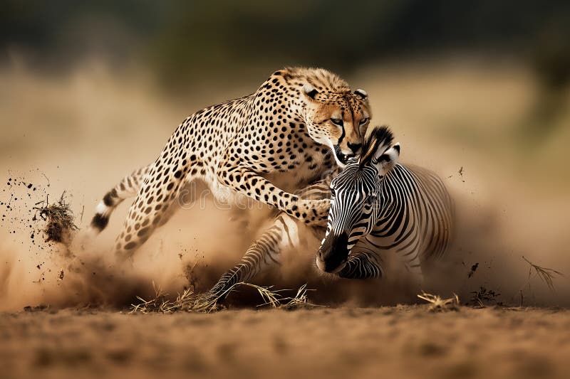Cheetah Chasing Down a Zebra in the Wilderness of Africa Stock ...