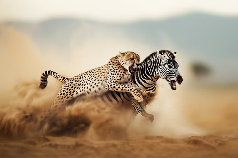 Cheetah Chasing Down a Zebra in the Wilderness of Africa Stock ...
