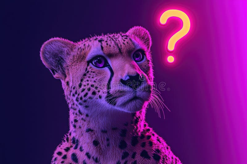 Cheetah with Curious Expression and Glowing Question Mark Stock Photo ...