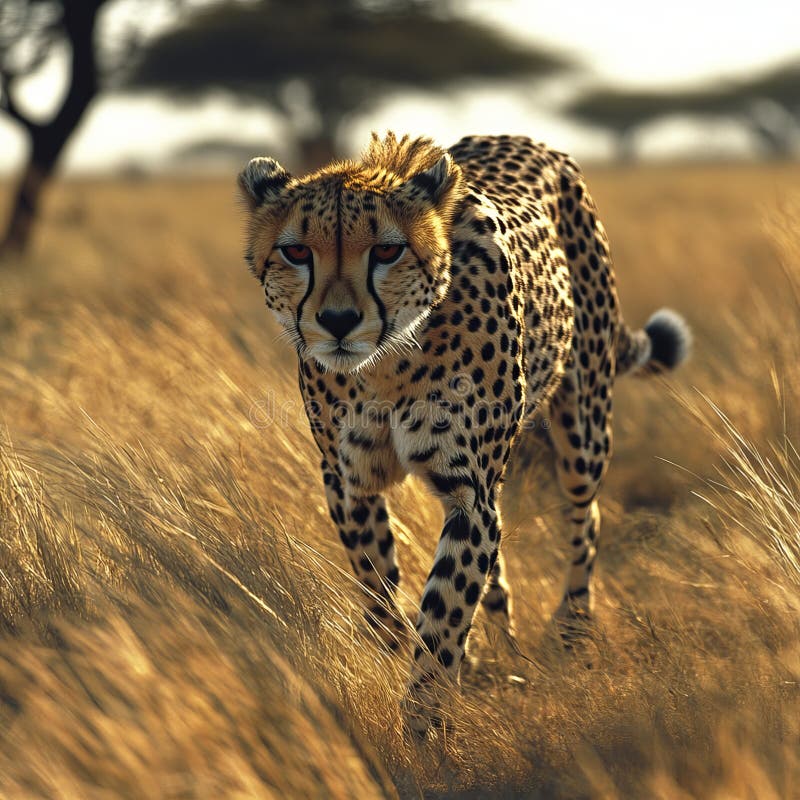 A Cheetah Dashes through the Tall Grass of the Savanna, Moving Swiftly Towards the Position of ...
