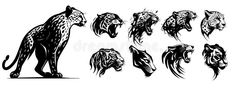 Cheetah Heads Vector Illustration Silhouette Shape. Stock Vector ...