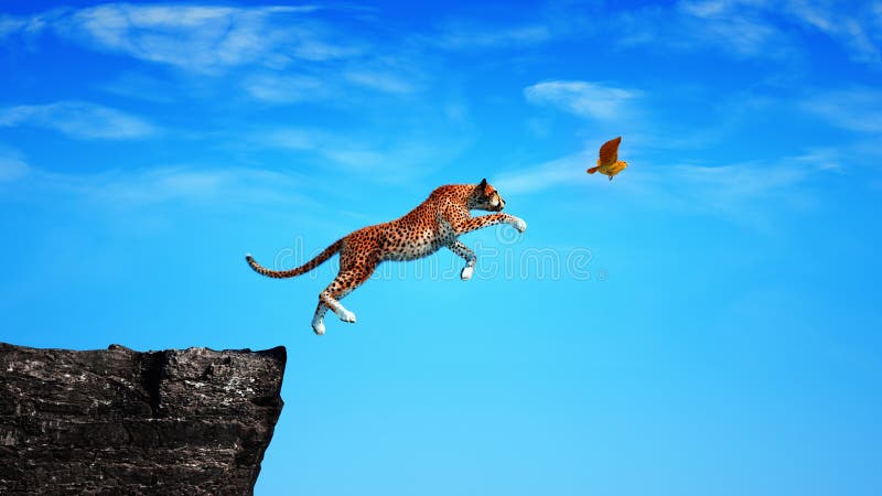 Cheetah Jumping Off a Cliff for a Bird Stock Illustration ...
