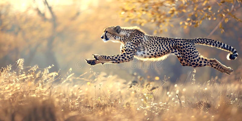 Cheetah Jumping at Speed in Nature Stock Illustration - Illustration of ...