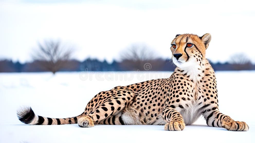 A Cheetah is Laying Down in the Snow Stock Photo - Image of outdoors ...