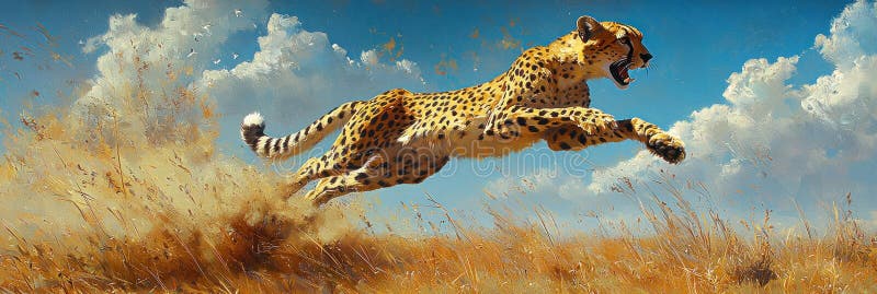 Cheetah Leaping through the African Savanna Stock Illustration ...