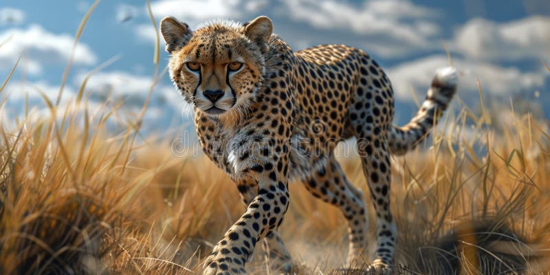 A Cheetah Roaming through a Field of Tall Grass Stock Photo - Image of ...