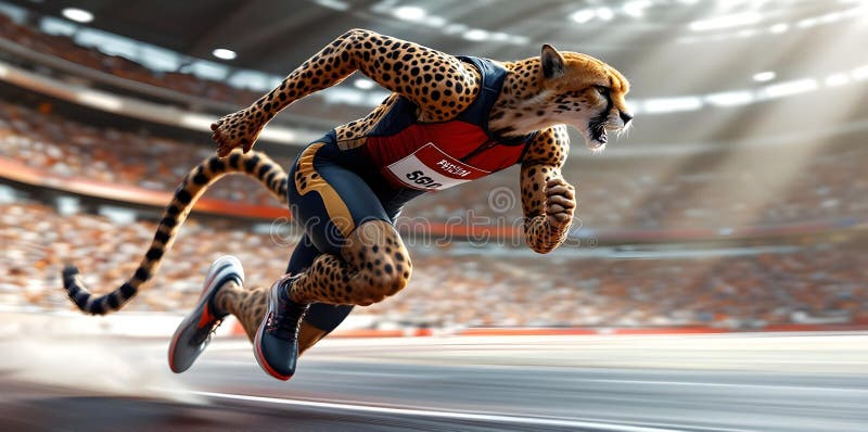 Cheetah Running Athletes are Running in a Race at the Stadium Stock ...