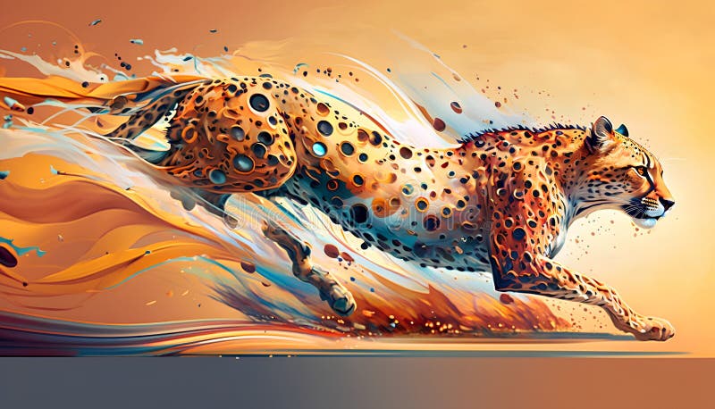Cheetah Running on a Background of a Colorful Fire. Vector Illustration ...