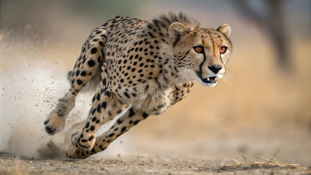 Cheetah Running in Dust Cloud Stock Image - Image of hunting, wild ...