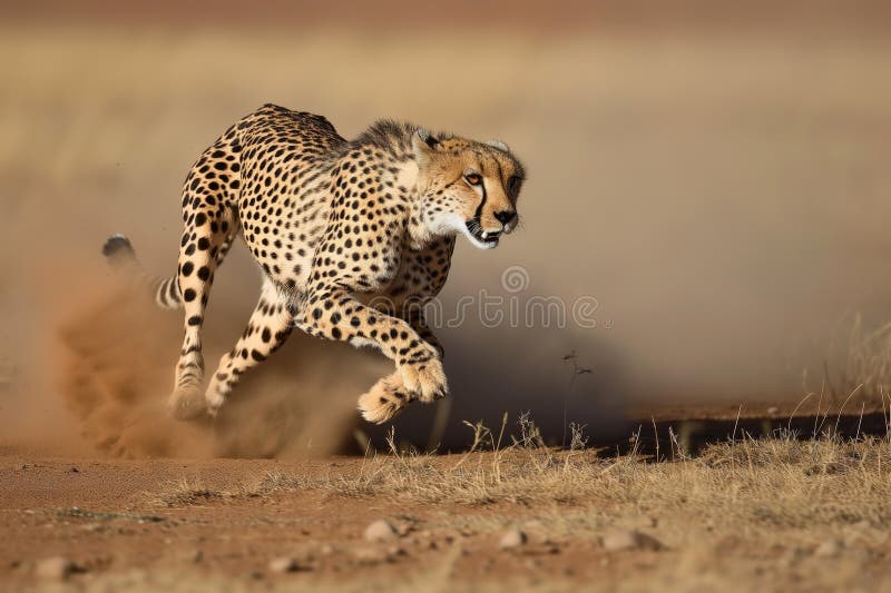 Cheetah Running, Dust Trail and Open Savanna Stock Image - Image of ...