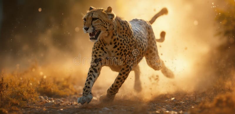 A Cheetah Running through the Dust in the Wild Stock Image - Image of ...