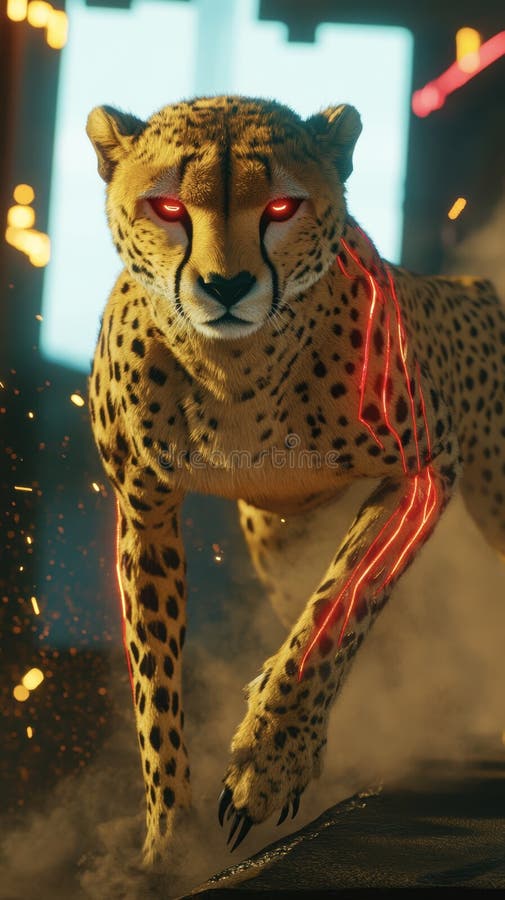 A Cheetah is Running through a Fire, with Its Face Glowing Red Stock ...