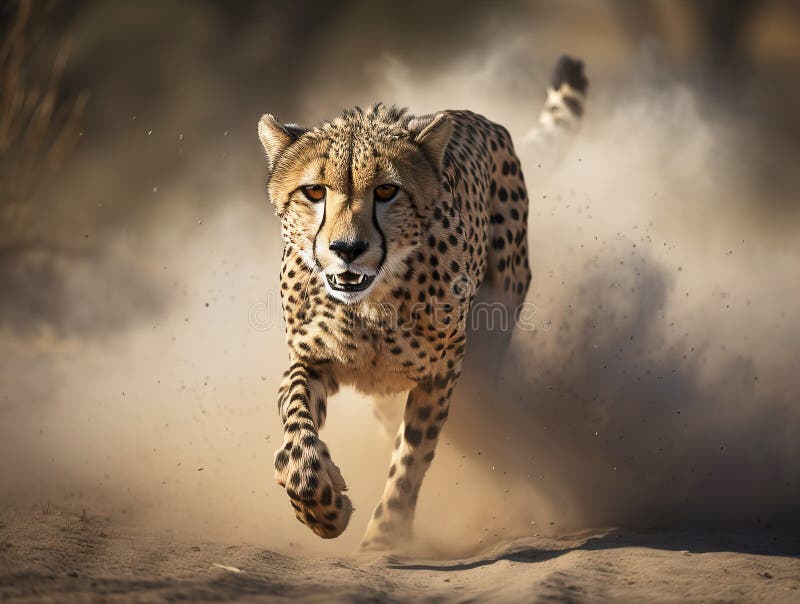 Cheetah Running, Front View . AI Generated Illustration Stock ...