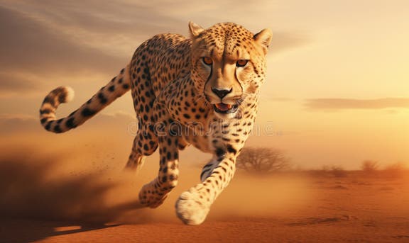 Cheetah Running Front View on Dusk Background Stock Illustration ...