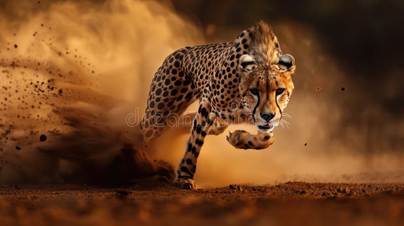 Cheetah Sprinting with Dust Trail Highlighting Speed for Athletic ...
