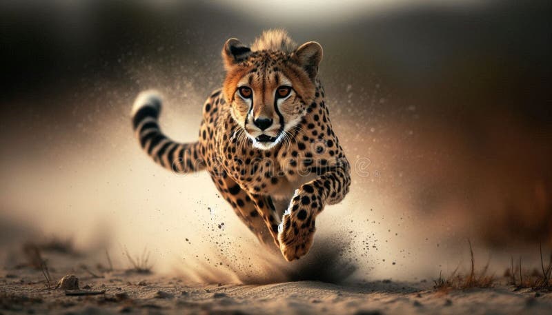 Cheetah Sprinting at Sunset: Dynamic Pose with Dust Trail in a Golden ...