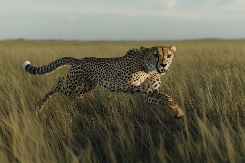 Cheetah is Running through Tall Grass in the Wild Stock Photo - Image ...